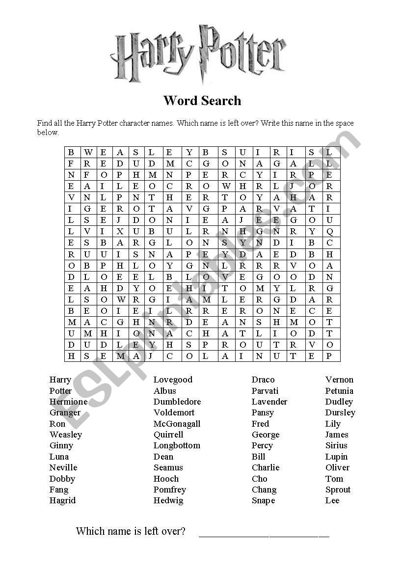 Harry Potter Printable Word Search: A Magical Challenge for Fans ...